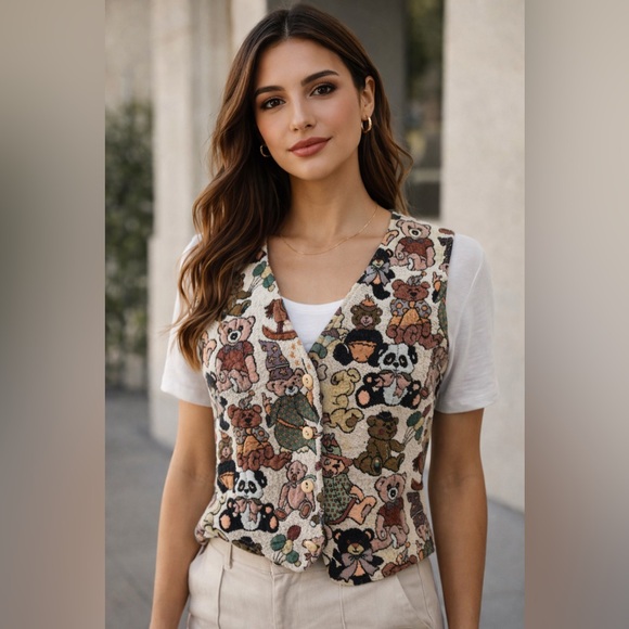 Facets | Jackets & Coats | Bears Print Knit Vest | Poshmark
